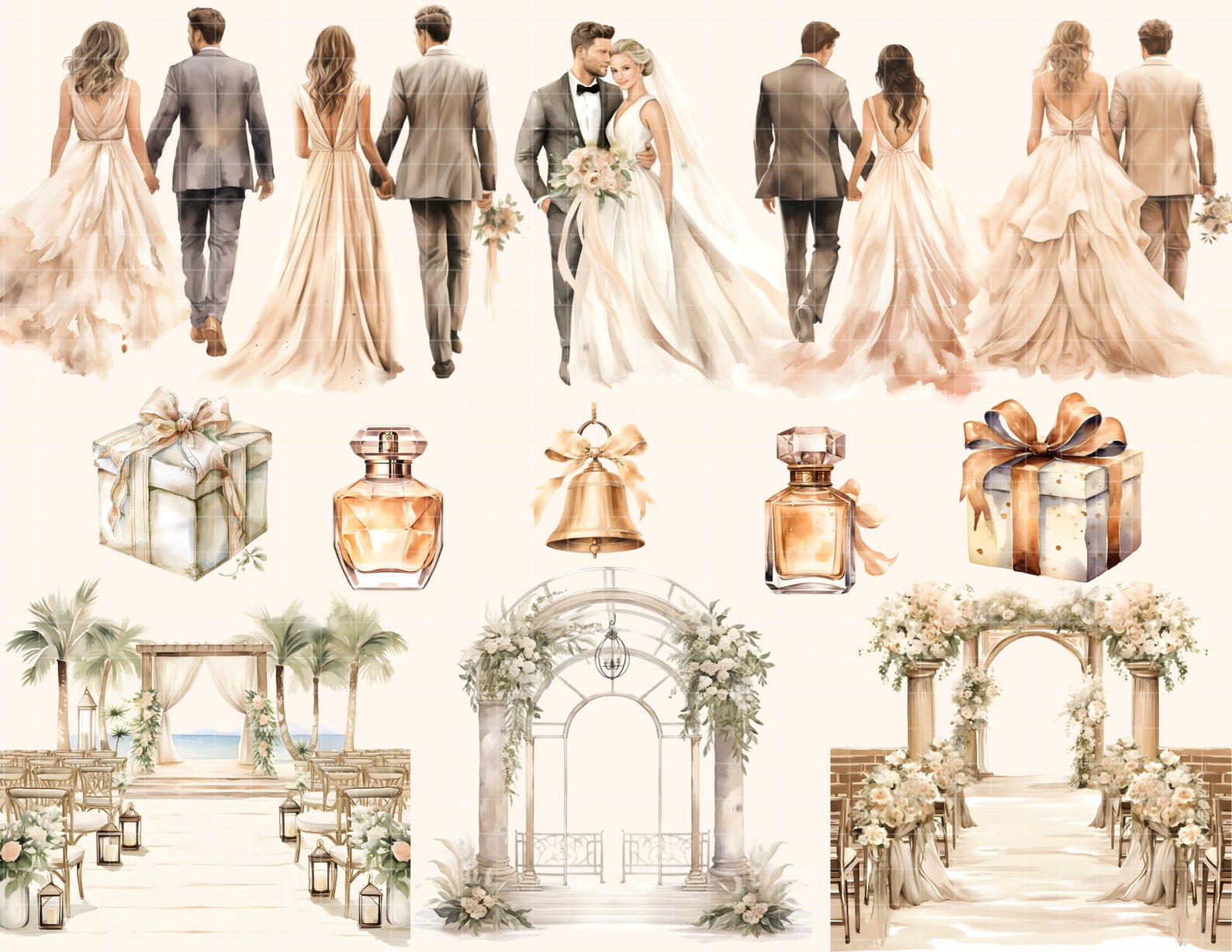 Boho Wedding Clipart, Wedding Day Graphic, Watercolor Wedding Clipart ...