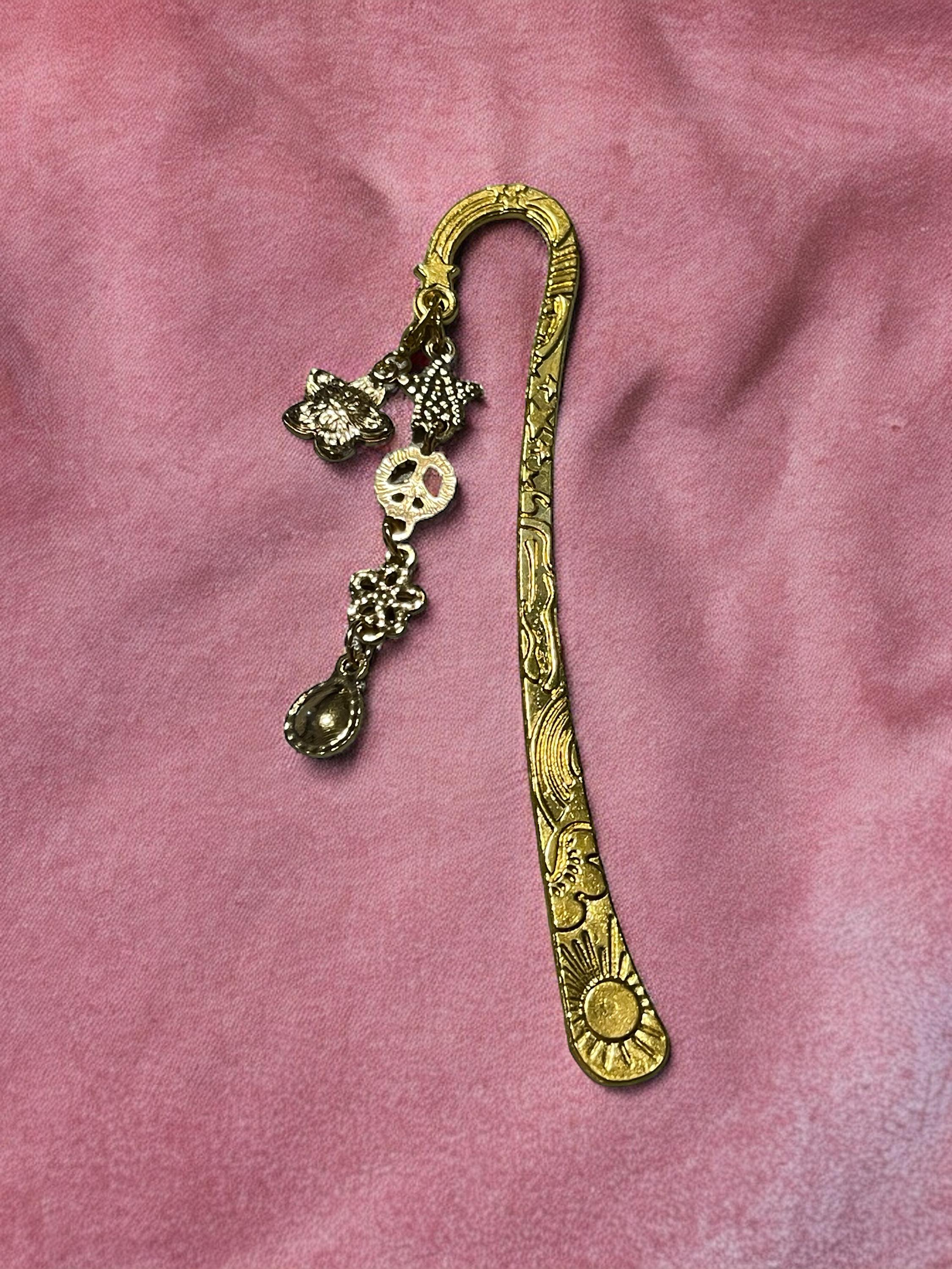 Gold Sun and Moon Bookmark With Flower Charms - Etsy
