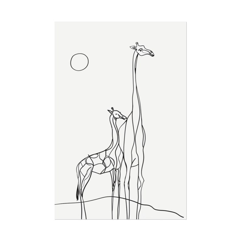Minimalist Picasso-style One Line Drawing Giraffes in Savannah ...