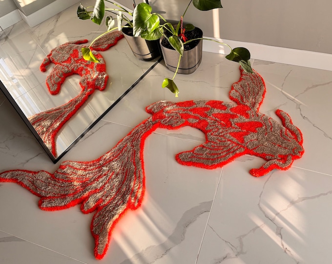 Heart Patterned Koi Fish Customizable Handmade Fluffy Tufted Rug - Etsy