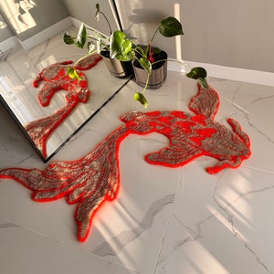Heart Patterned Koi Fish Customizable Handmade Fluffy Tufted Rug - Etsy