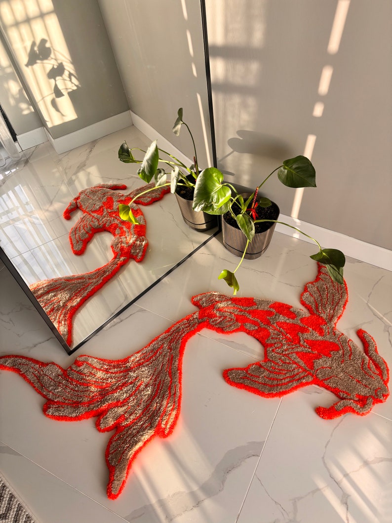 Heart Patterned Koi Fish Customizable Handmade Fluffy Tufted Rug - Etsy