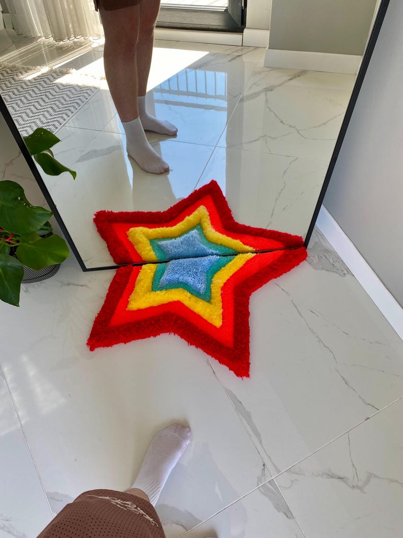 Handmade Rainbow Star Tufted Mirror Rug - Etsy