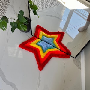 Handmade Rainbow Star Tufted Mirror Rug - Etsy