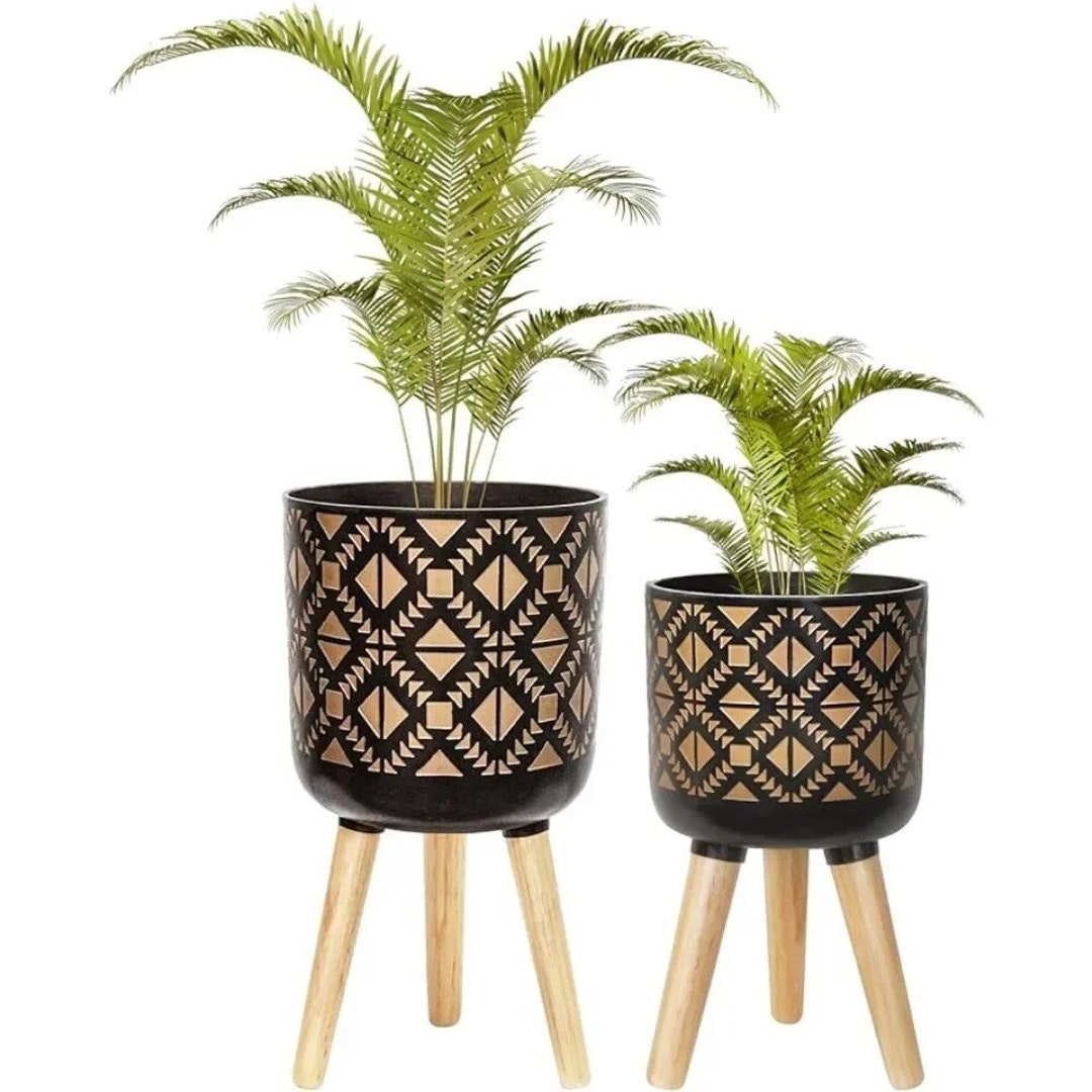 2 Plant Pots With Stand 8 & 10 Inches Large Planters With Legs Indoor ...