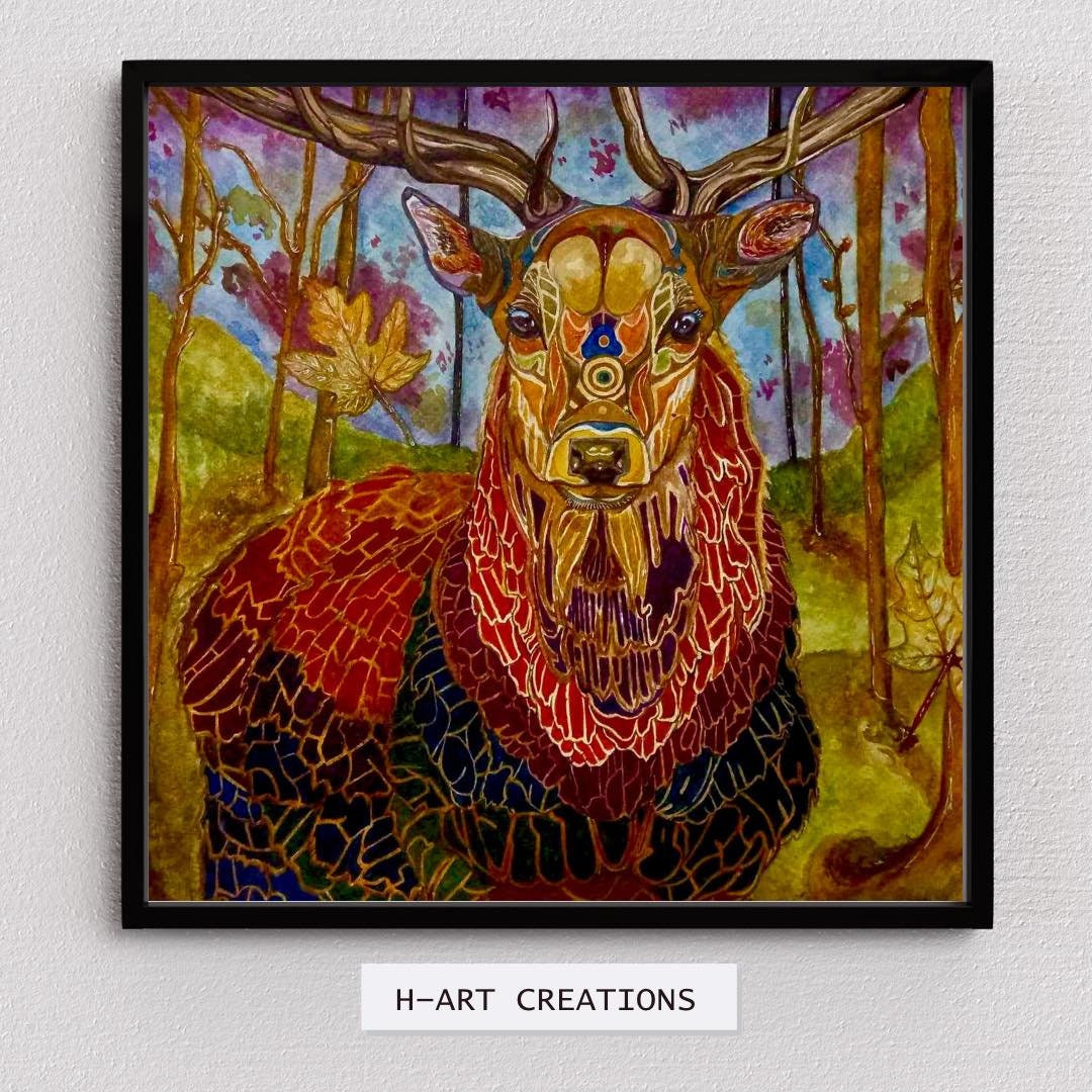 A3, A4, A5, Poster, Stag, Wall Décor, Bright, Colourful, Watercolour ...