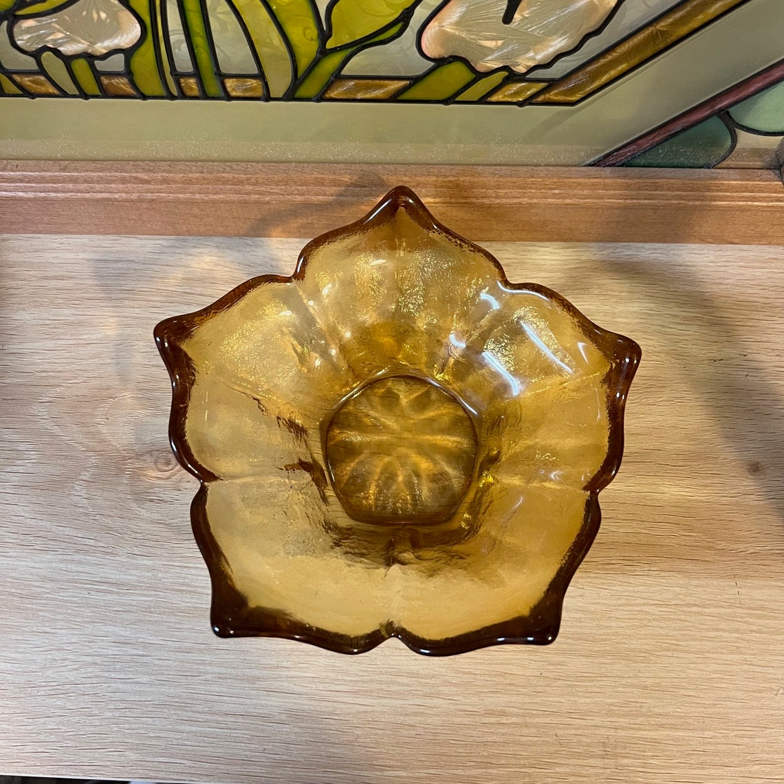 Vintage Viking Amber Glass Five Petal Lotus Bowl - Etsy