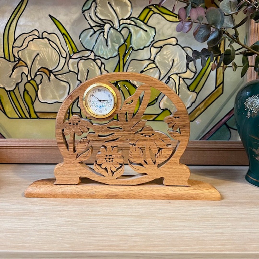 Hand Carved Wooden Clock With Flowers and Butterfly - Etsy