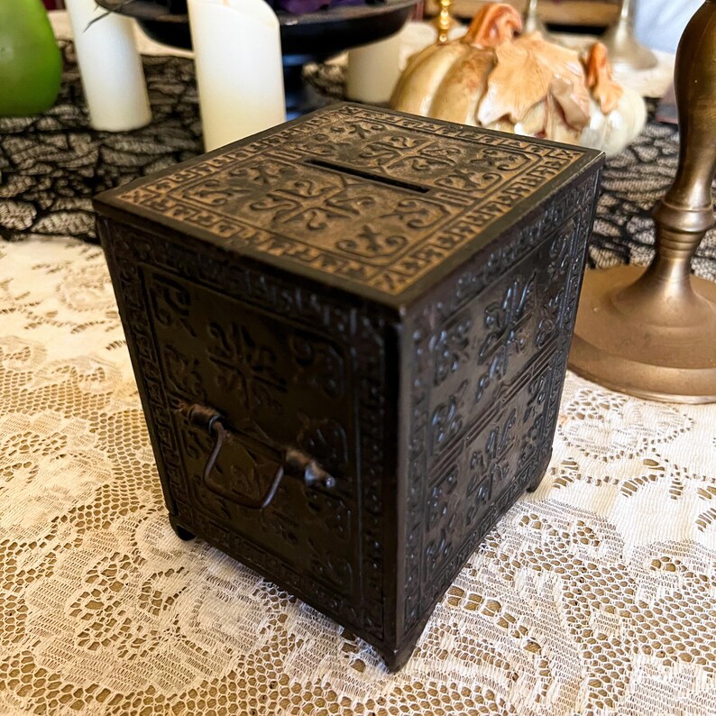 Antique Late 1800s Vintage Cast Iron Coin Safe Piggy Bank Security ...