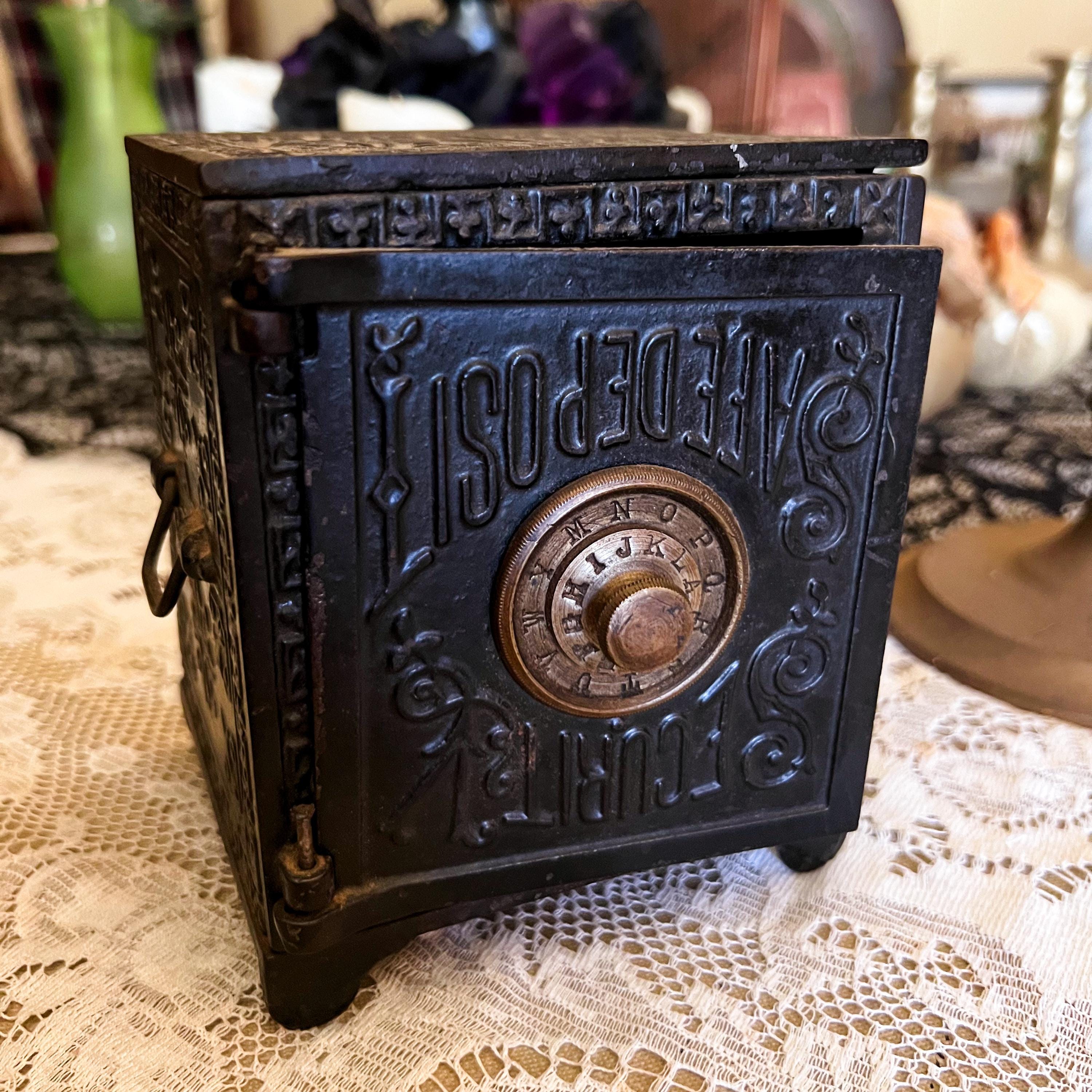 Antique Late 1800s Vintage Cast Iron Coin Safe Piggy Bank Security ...