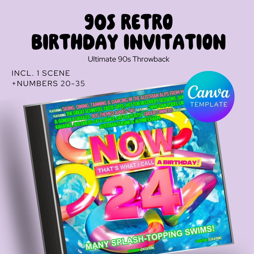 Pool Party 90s Retro Birthday Invitation, Digital Canva Template, NOW ...
