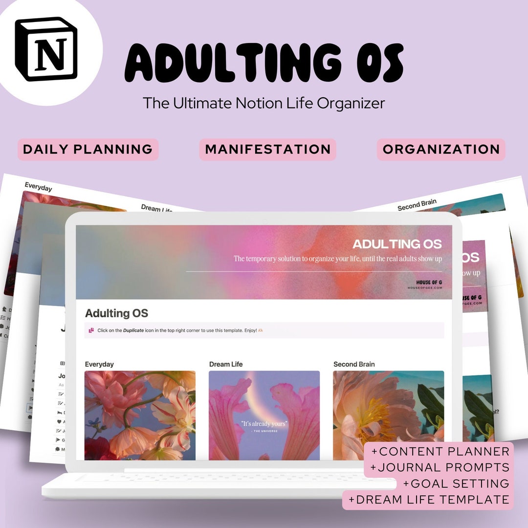 ADULTING OS, Notion Life Planner Template, Personal Organizer, Daily ...