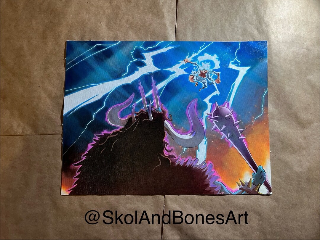 Custom One Piece Oil Painting Luffy and Kaido Fight - Etsy