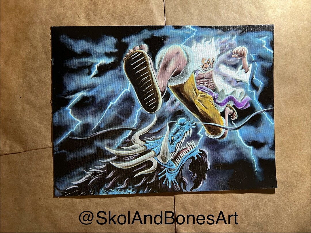 Custom One Piece Oil Painting Luffy and Kaido Fight - Etsy