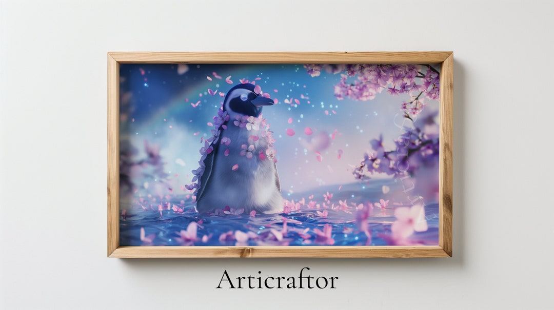 Dreamy Penguin Cherry Blossom, Magical Winter Sakura Scene, Enchanted ...