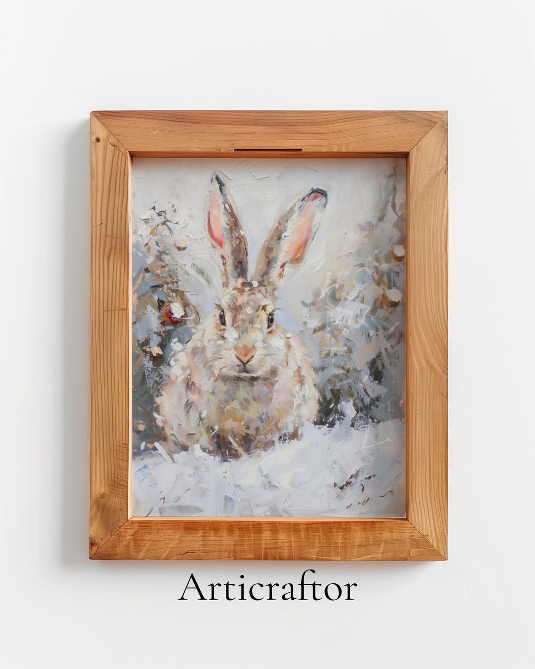 Whimsical Rabbit Painting Canvas, Winter Hare Portrait, Textured Animal ...