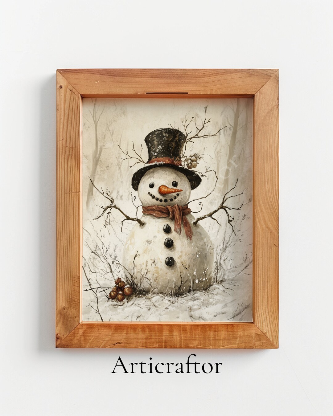 Vintage Snowman Painting, Winter Home Decor, Rustic Christmas Wall Art ...