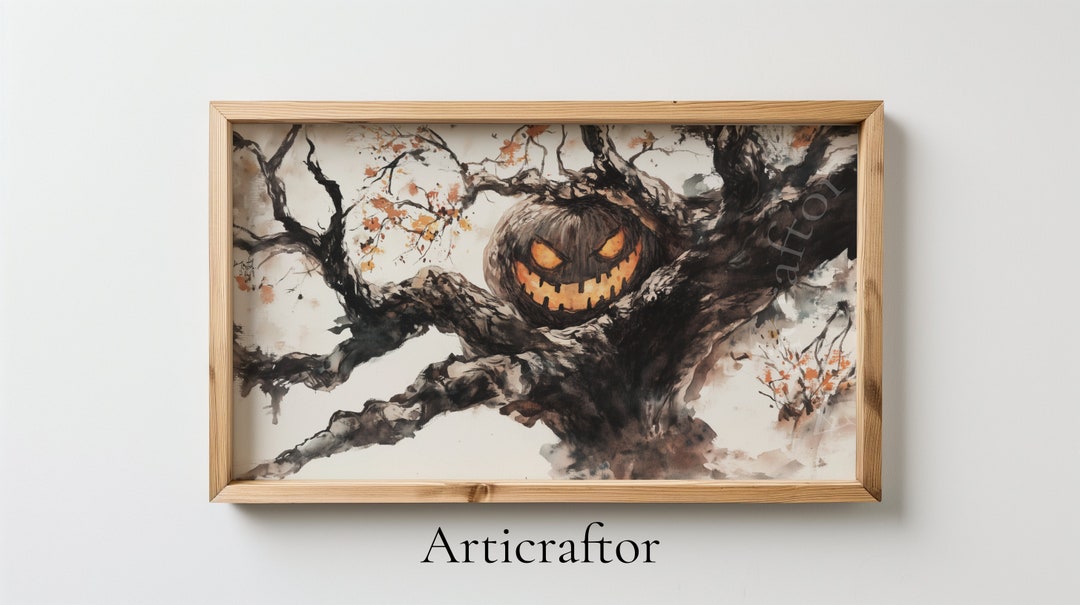 Spooky Halloween Tree, Jack O Lantern Pumpkin, Autumn Branches, Creepy ...