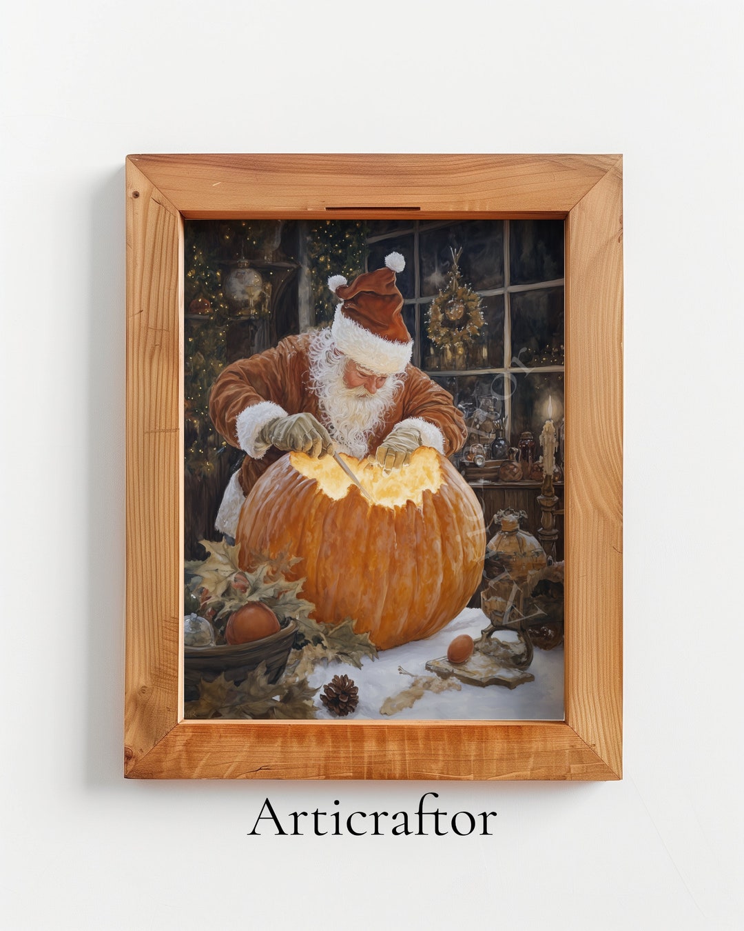 Christmas Santa Claus Pumpkin Carving, Festive Holiday Scene, Magical ...