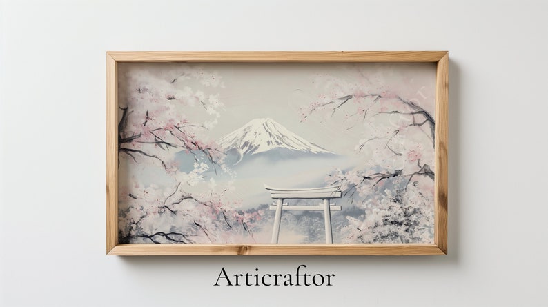 Mount Fuji Cherry Blossom Landscape, Japanese Torii Gate Art, Sakura ...
