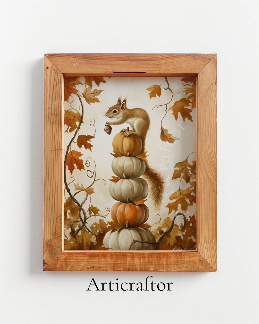 Autumn Squirrel Pumpkin Stack, Woodland Creature Fall Harvest, Cozy ...