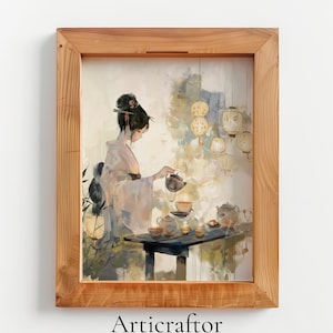 Japanese Tea Ceremony, Geisha Pouring Tea, Oriental Lanterns, Zen ...