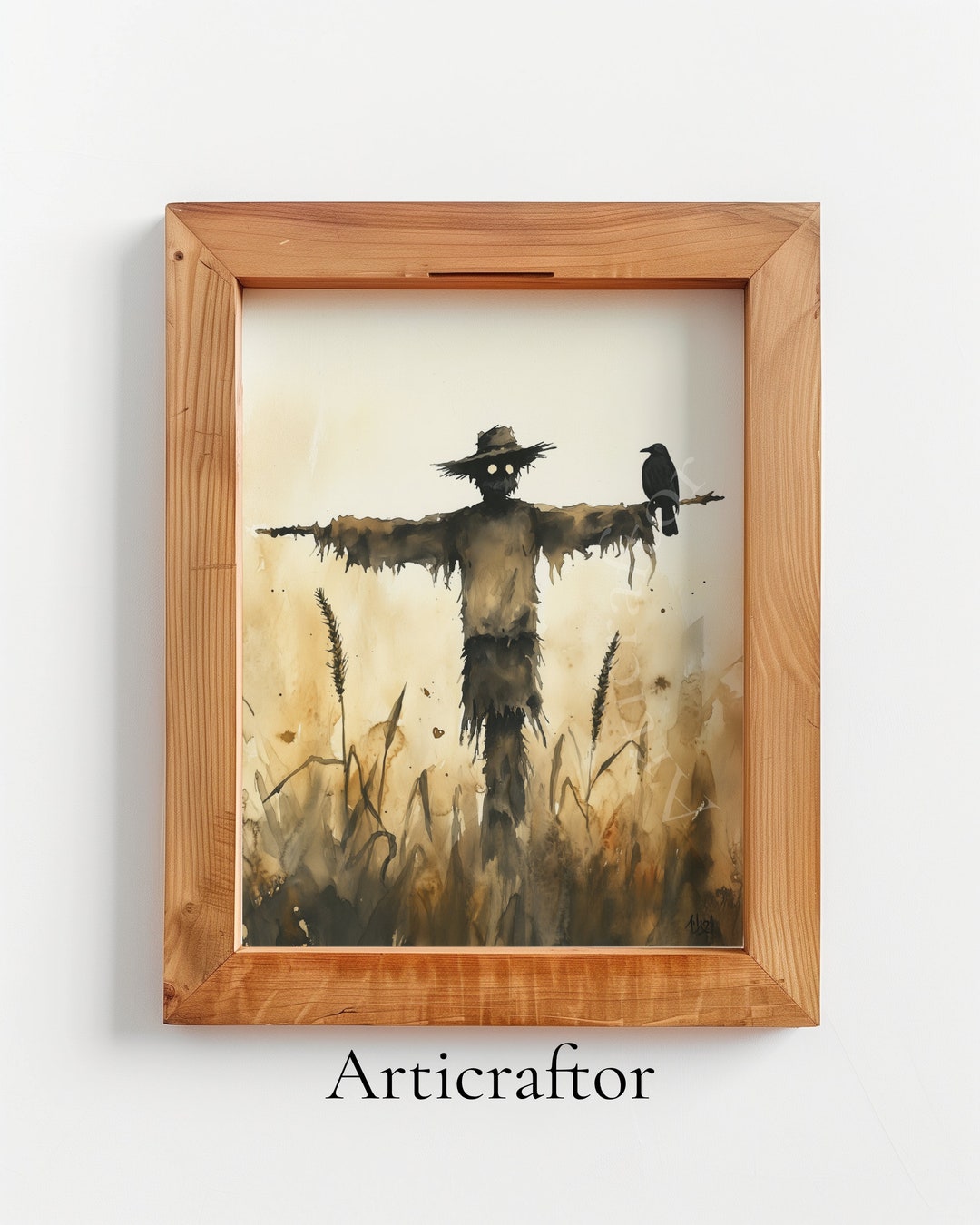 Spooky Scarecrow Painting, Halloween Decor, Fall Harvest, Raven Artwork ...
