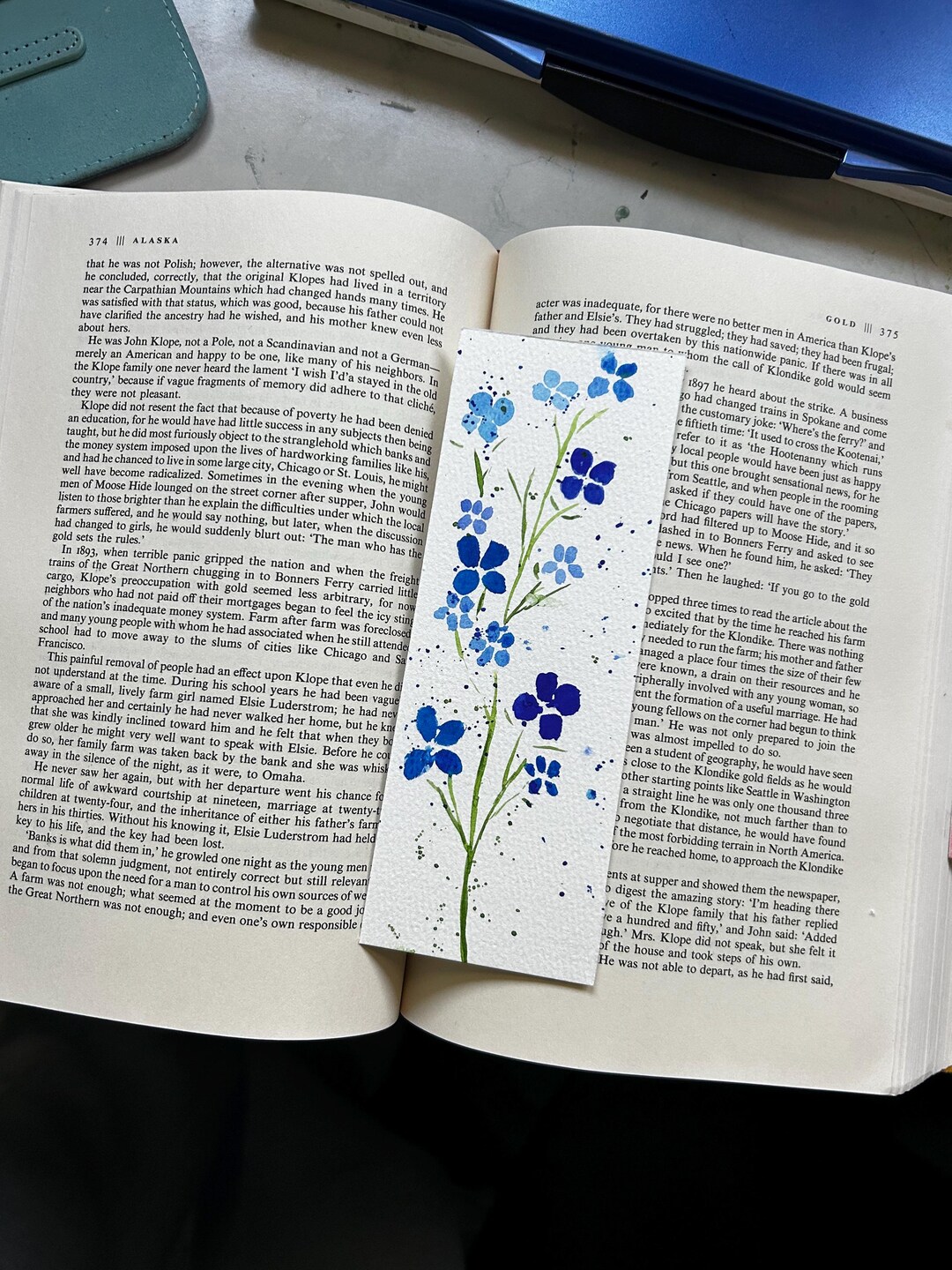 Blue Floral Bookmark, Original Design, Handpainted Watercolor Bookmark ...