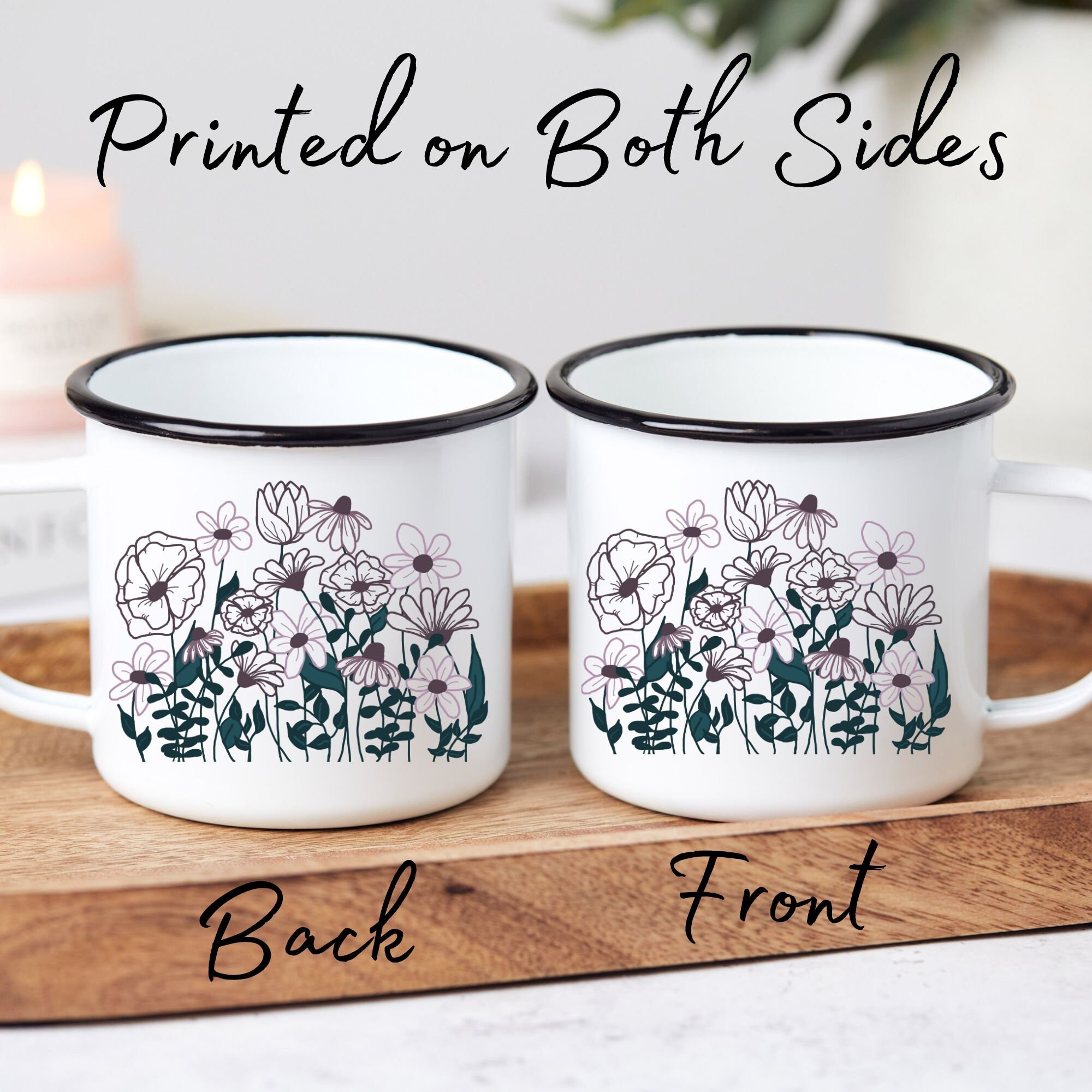 Wildflower Graphic Camping Mug, Hand Drawn Nature-inspired Botanical ...