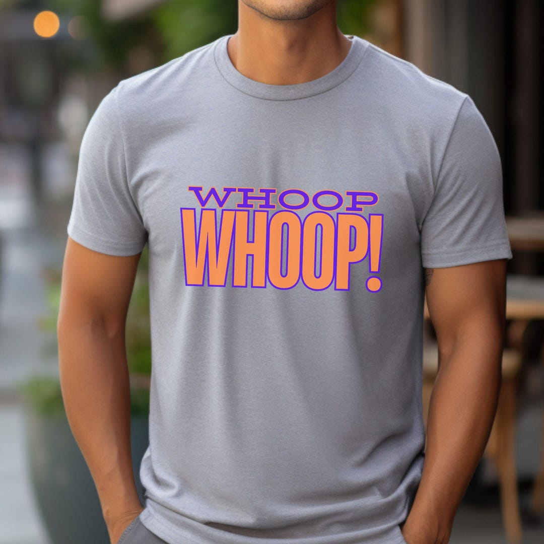 Colorful Fun Exciting Whoop Whoop Slogan Tee, Vibrant Orange and Purple ...