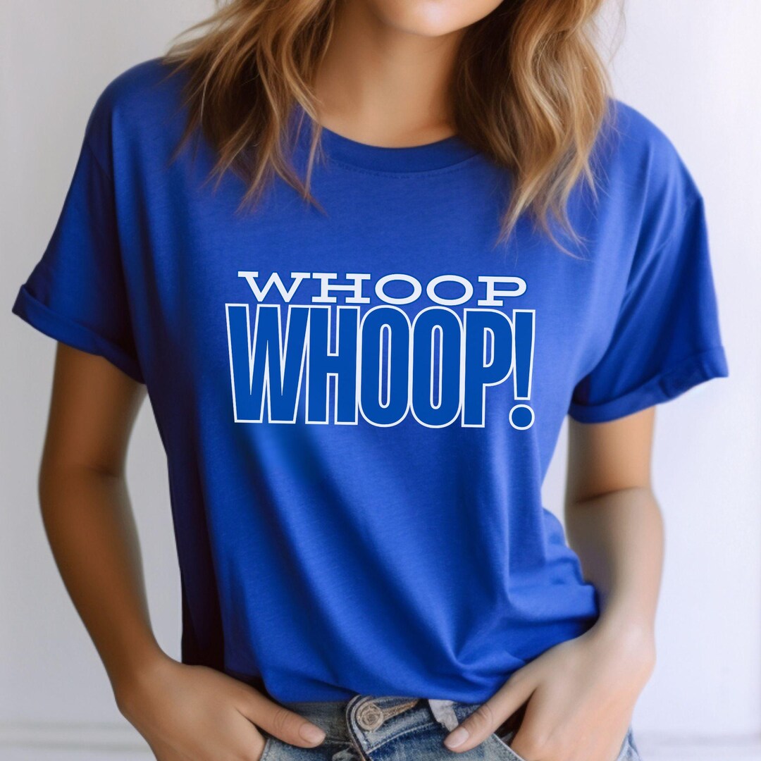 Colorful Fun Exciting Whoop Whoop Slogan Tee, Vibrant Blue and White ...