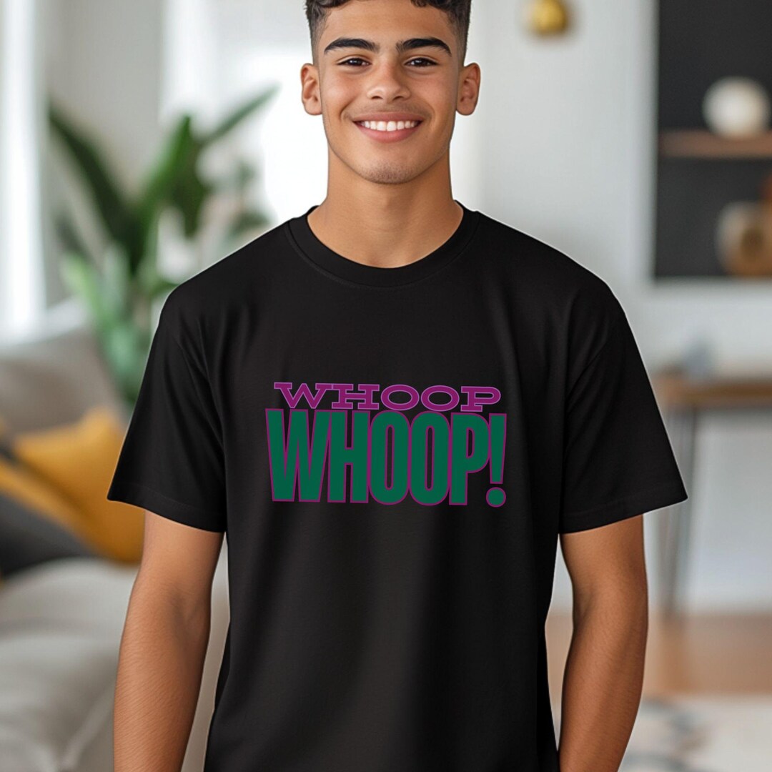 Colorful Fun Exciting Whoop Whoop Slogan Tee, Vibrant Green and Purple ...