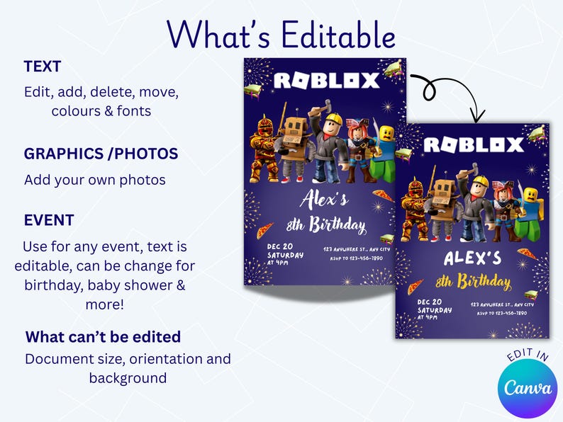 Canva Roblox Template – Editable Kids Game Party Digital Invitation - Etsy