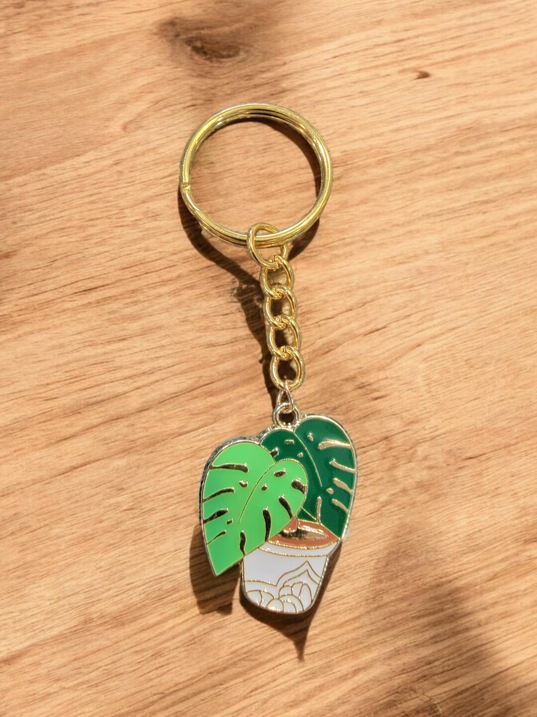 Monstera, Monstera Keychain, Plant Gift, Plant Keychain, Gold Keychain ...