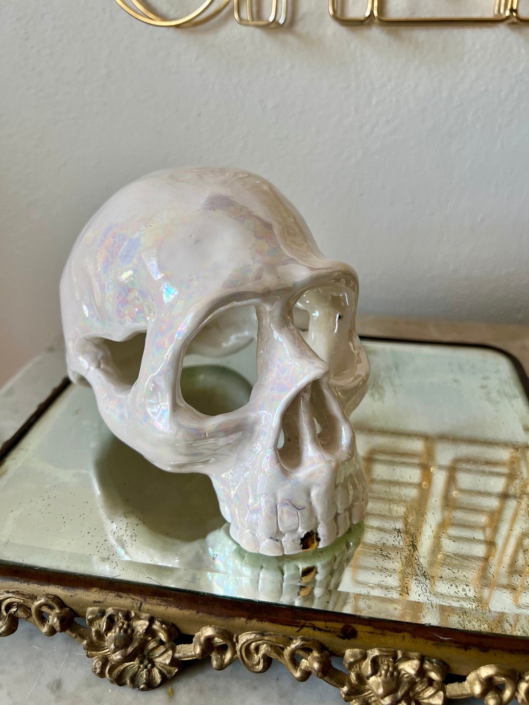 22k Gold Tooth Iridescent Skull Hand Sculpted Human Skull Ceramic ...