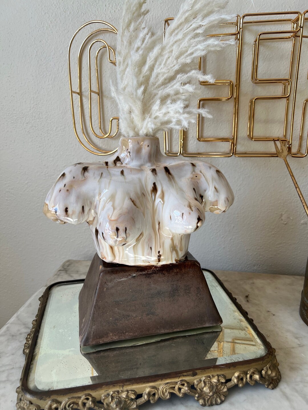 Hand Sculpted Figure Vase Female Figure Bust Neutral Palette Sculptural ...