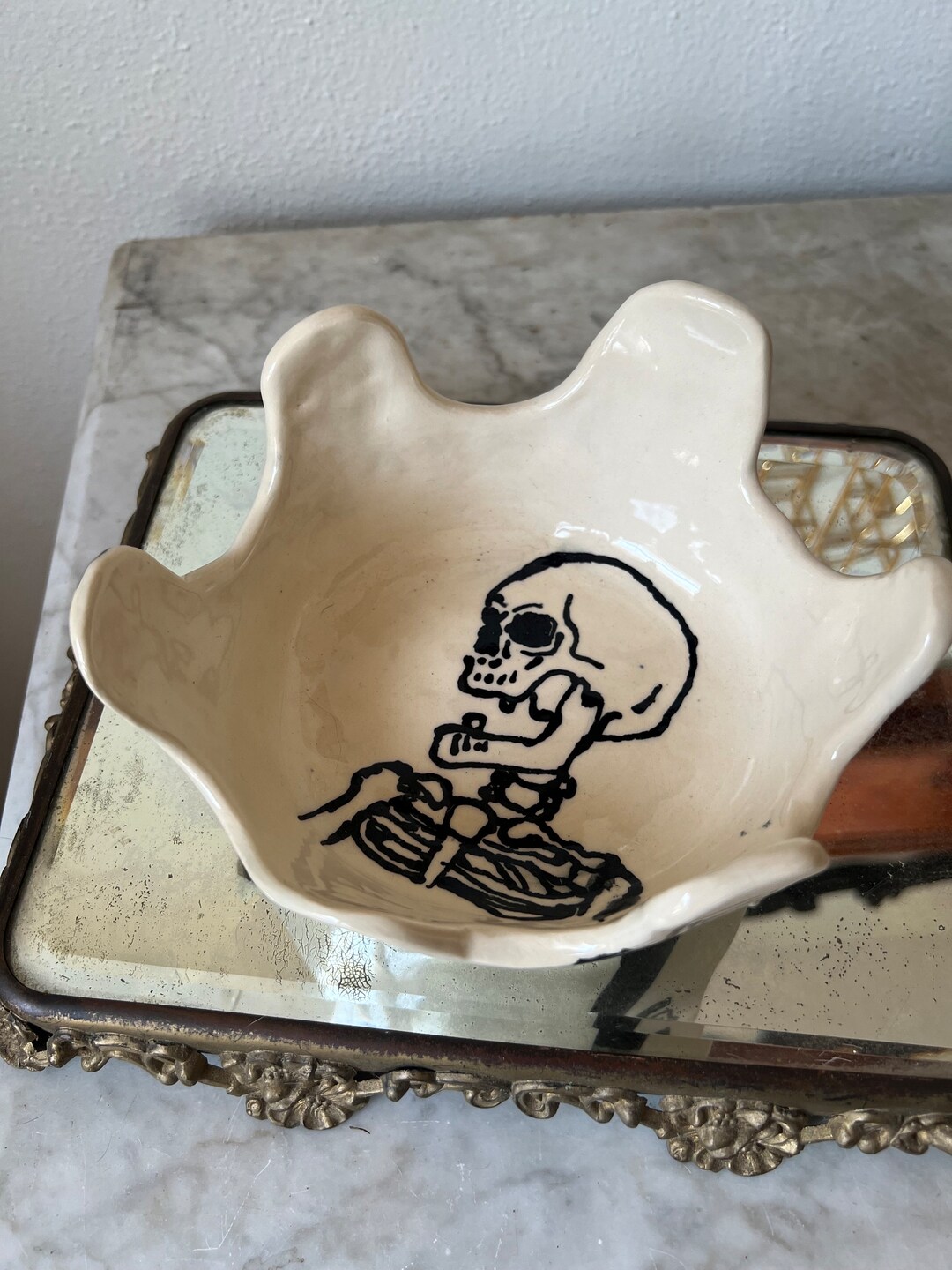 Large Trinket Dish Skeleton Skulls Black and White Decorative Bowl ...