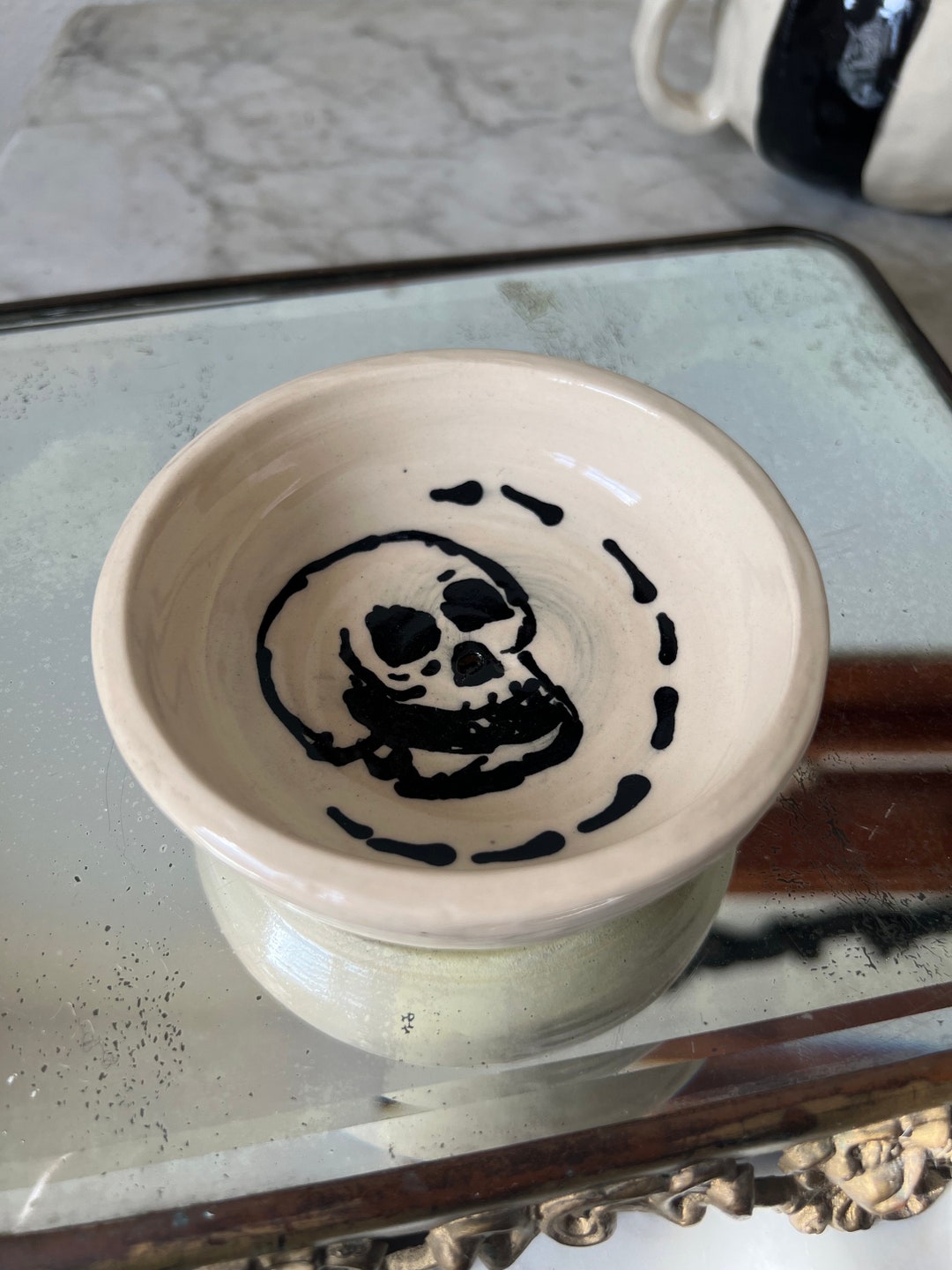 Small Trinket Dish Ashtray Skull Black and White Housewarming Gift Idea ...
