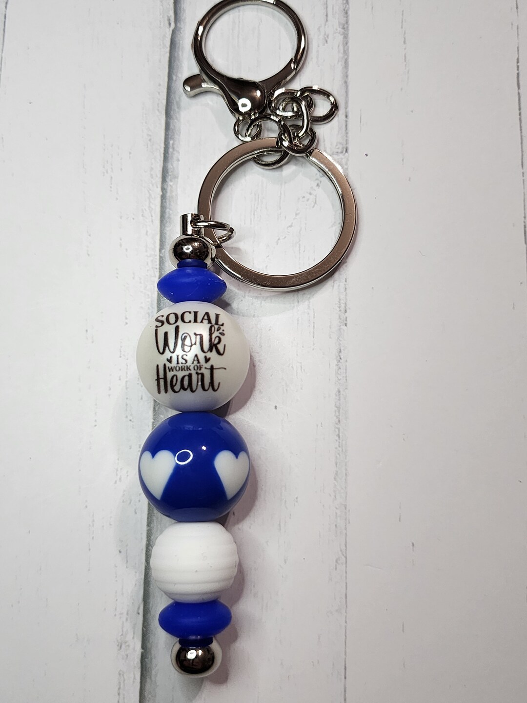 Social Work is a Work of Heart, Social Worker (blue) Keychain, Beaded ...