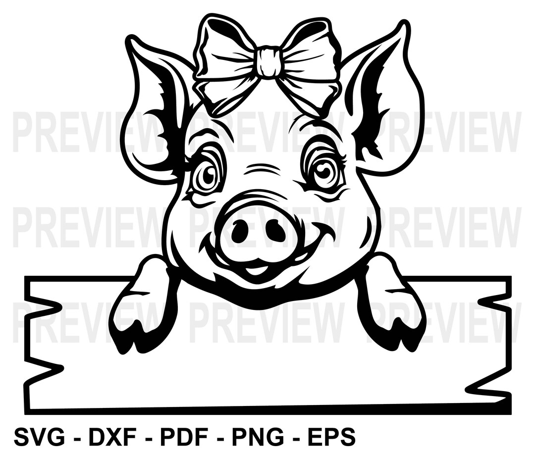 INSTANT Download. Cute Peecing Girly Pig With the Bow Svg, Dxf Cut ...