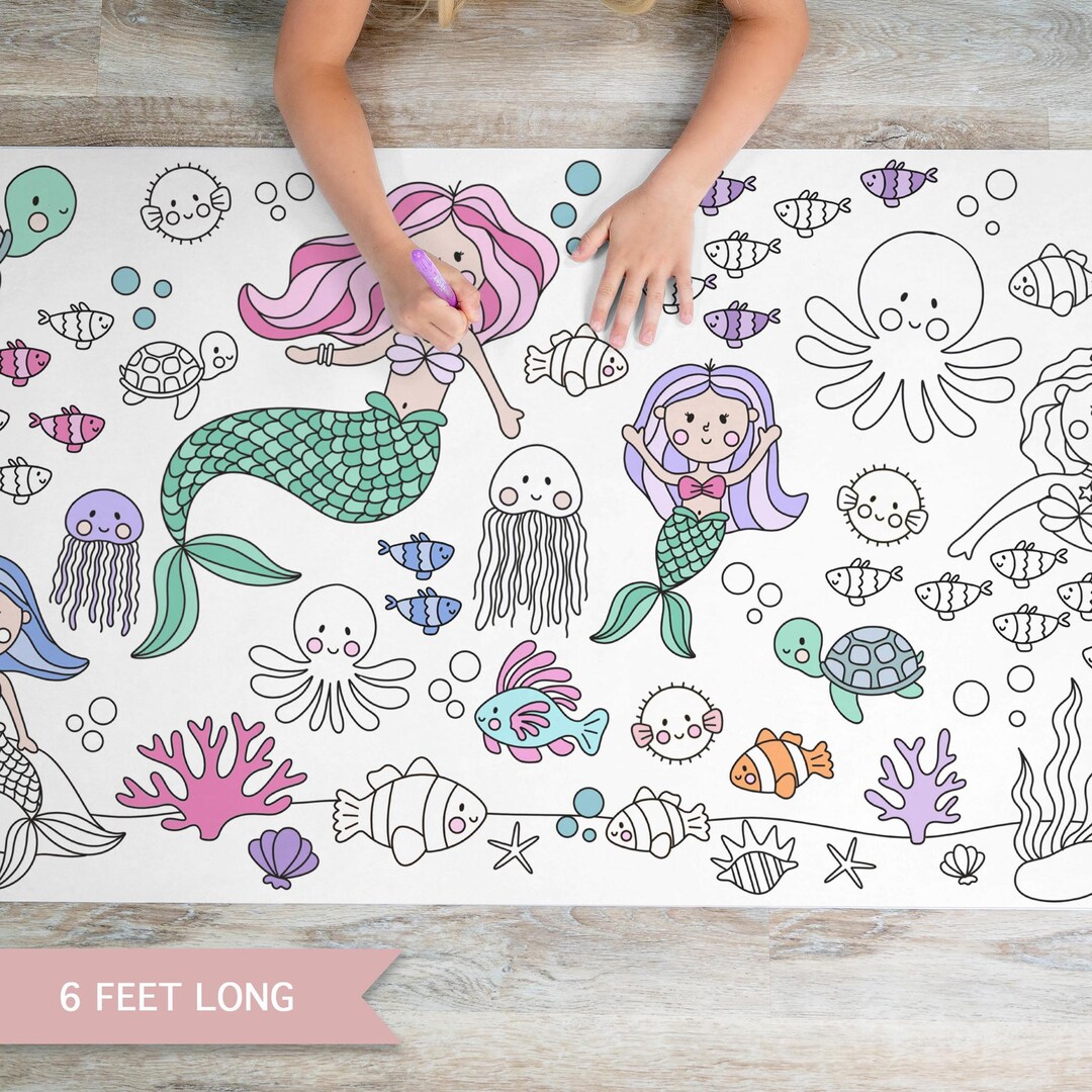 Giant Mermaids Fantasy Coloring Sheet or Paper Color Tablecloth | Large ...