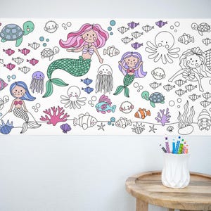 Giant Mermaids Fantasy Coloring Sheet or Paper Color Tablecloth | Large ...