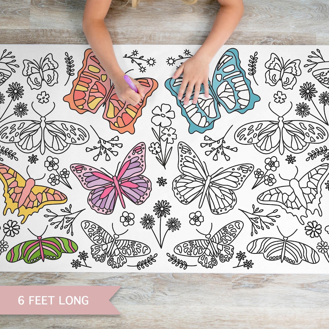 Large Butterfly Coloring Page: 72x24" Table Cover Activity - Etsy