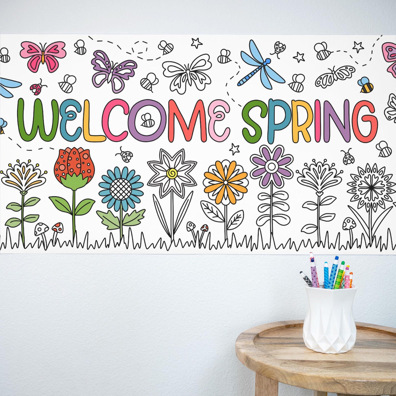 Huge Welcome Spring Coloring Wall Art or Coloring Paper Table Cover ...