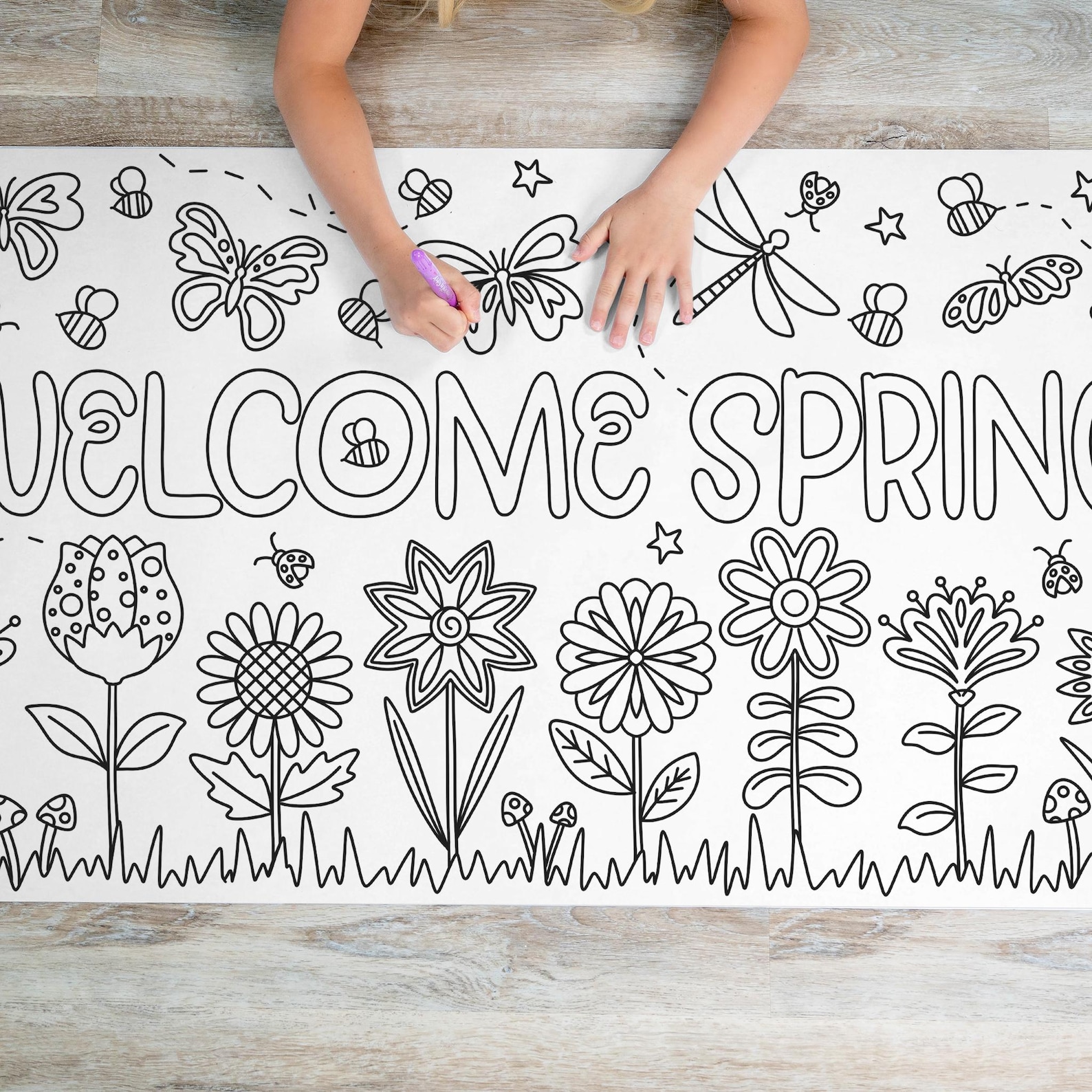 Huge Welcome Spring Coloring Wall Art or Coloring Paper Table Cover ...