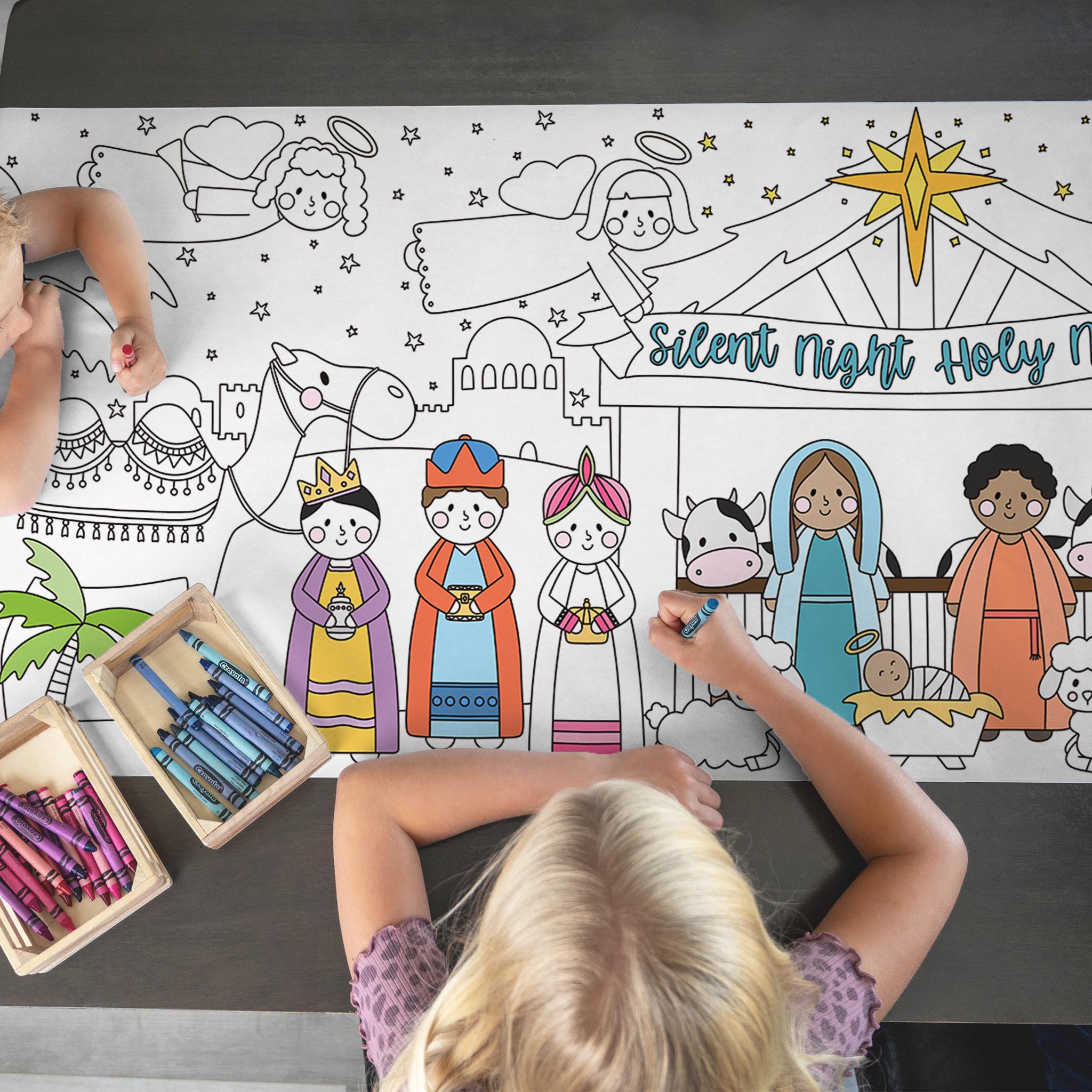 Giant Christmas Nativity Coloring Page: Holiday Group Activity (72x24 ...