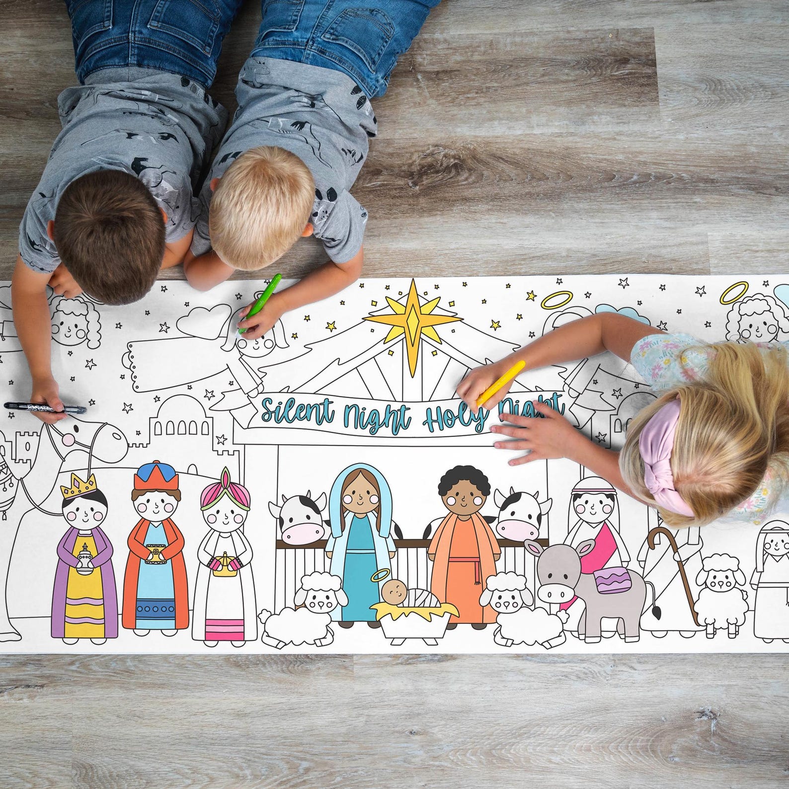 Giant Christmas Nativity Coloring Page: Holiday Group Activity (72x24 ...