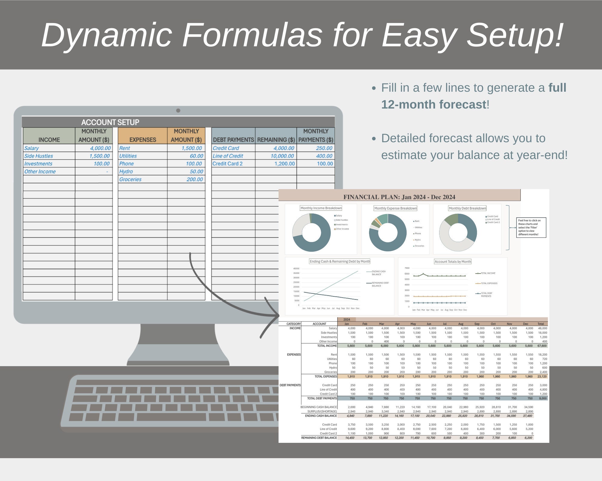 12 Month Budget Planner Template, Personal Finance Forecast - Etsy