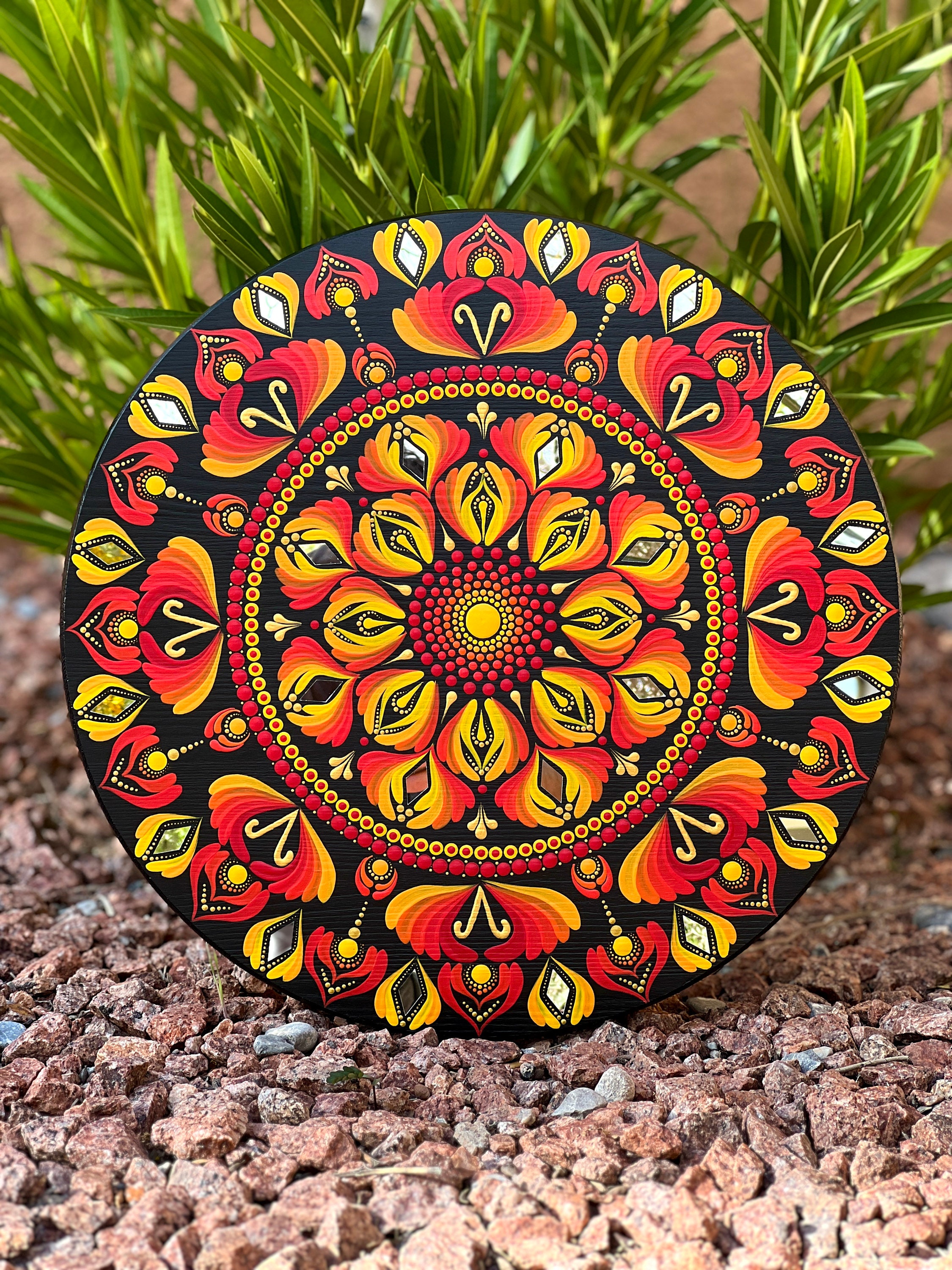 18" Aries Hand-painted Wooden Hanging Mandala | Dot Art Mandala | Boho ...