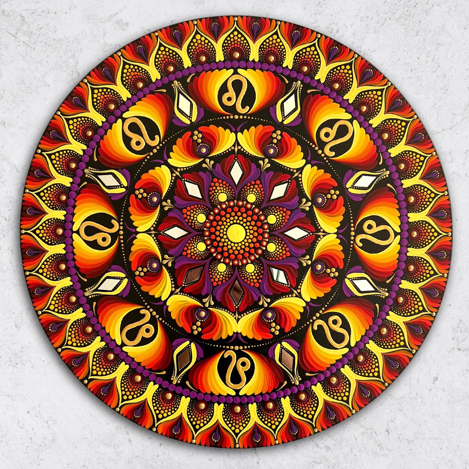 18" Leo Hand-painted Wooden Hanging Mandala | Dot Art Mandala | Boho ...